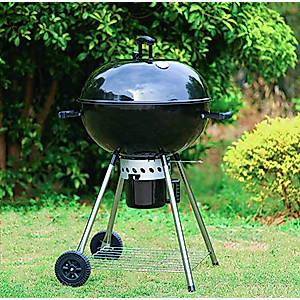 MFSTUDIO 22" Kettle Charcoal Grill, Porcelain-Enameled Lid and Bowl with Slide Out Ash Catcher for BBQ, Patio, Backyard, Picnic, Black