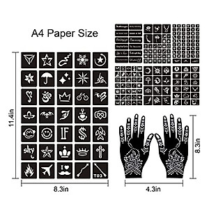 Henna Tattoo Stencils 24 Sheets,Black Tattoo Templates,Reusable Henna Tattoo Kit for Women Teens Kids,DIY Tattoo Stencils,Body Art Stencils