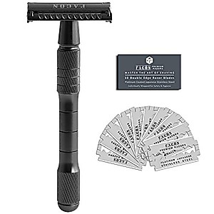 50 BLADES + Facón Classic Long Handle Double Edge Safety Razor - Platinum Japanese Stainless Steel Blades - Butterfly Open Shaving Razor for Smooth Wet Shaving Experience - 200+ Shaves