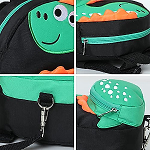 Toddler Kids Little Dinosaur Leash Backpack with Wrist Child Toddlers Safety Walking Wrist Leashes for Kids Girls Boys (Black)