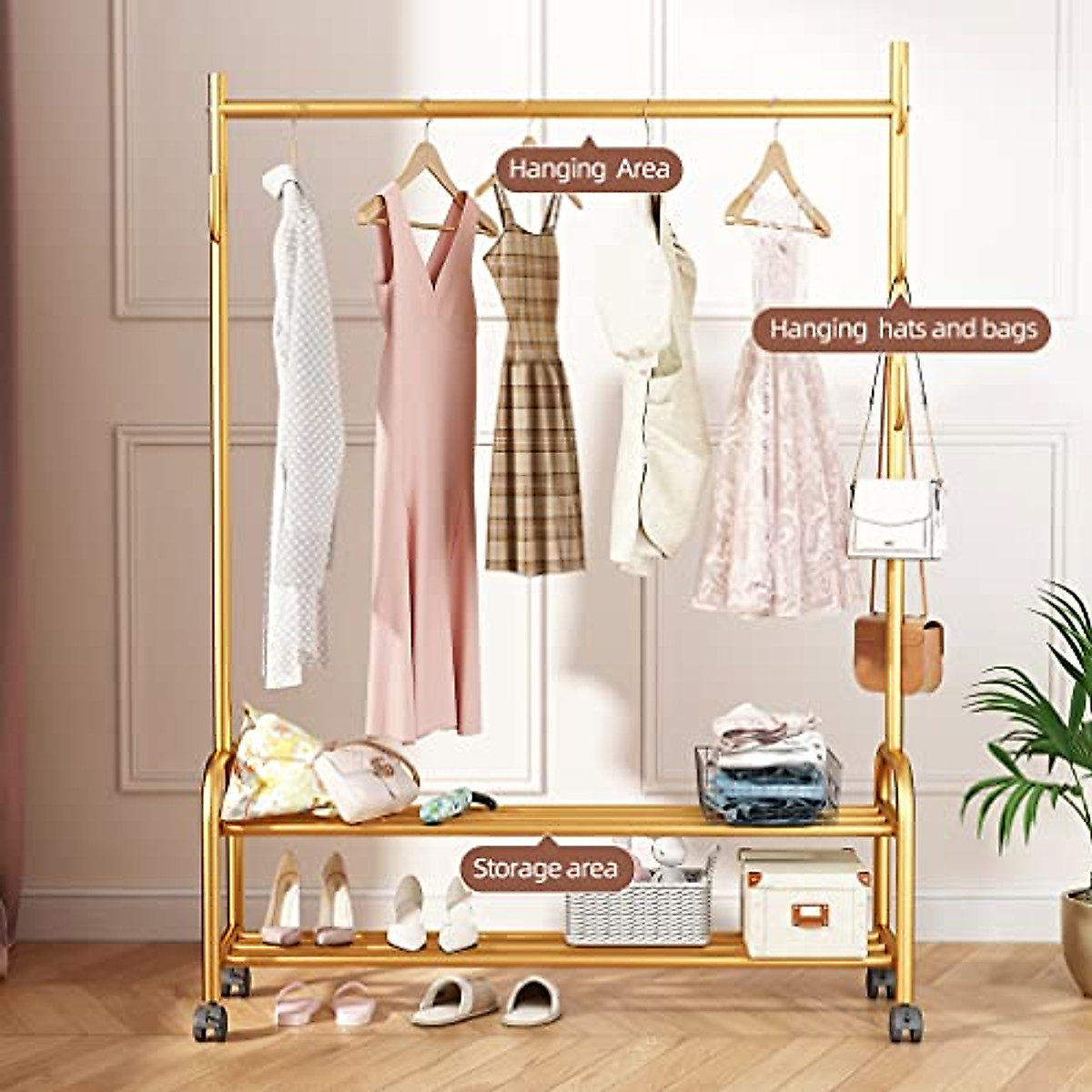 Thick forest Gold Clothing Rack Gold Clothes Rack Gold Garment Rack Heavy Duty Shoes Bags Gold Clothes Organizer Storage Shelves