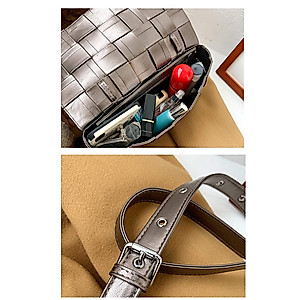 Santwo Women Leather Adjustable Strap Shoulder Bag Mini Small Weave Crossbody Handbag (Grey)