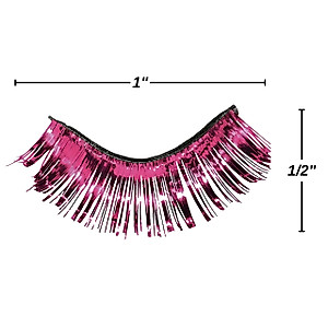 Pink Tinsel Eyelashes - 1 Pair (1/2" x 1") - Lightweight & Easy to Apply Self-Adhesive Lashes - Perfect Costume Accessory