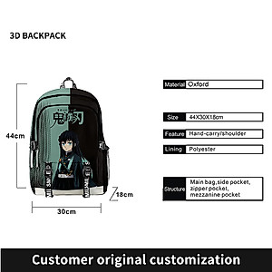HANDAFA Unisex Nezuko Print Backpack Set Manga Cosplay 3PCS Bag Shoulder Bag PencilBag Set(Muichirou)