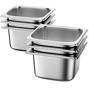 ZeroPone Hotel Pan 4" Deep Steam Table Pan 6 Pack 1/6 Size Hotel Pan 22 Gauge Stainless Steel Anti Jam Steam Table Pan