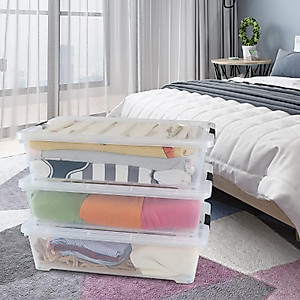 Hespama 3-Pack 50 Quart Plastic Underbed Storage Container Box, Large Clear Under Bed Storage Bins with Wheels