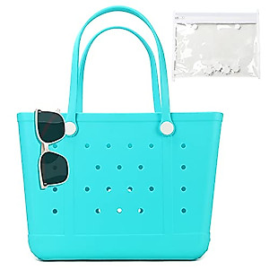 MYHOZEE Beach Bag Tote Swim Bag Women,Rubber Beach Tote Bags With Hole Waterproof Washable Durable Open Handbag for Beach Pool Boat Sports,Green