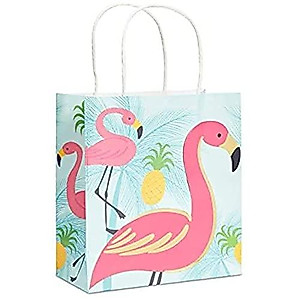 Sparkle and Bash Flamingo Gift Bag with Handles for Birthday Party Favors (8 x 9 x 4 In, 15 Pack)