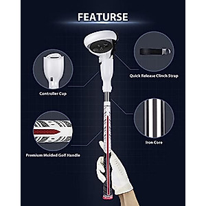 Amavasion VR Golf Club Handle Accessories Compatible with Meta/Oculus Quest 2 Enhance Immersive VR Game Experience (White/red)