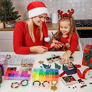 Gionlion 4200Pcs Pony Beads for Bracelet Making Kit, 48 Colors Christmas Bracelet Making Kit, 2500pcs Rainbow Kandi, 1700pcs Friendship Letter Beads with 20 Meter Elastic Strings for Jewelry Making