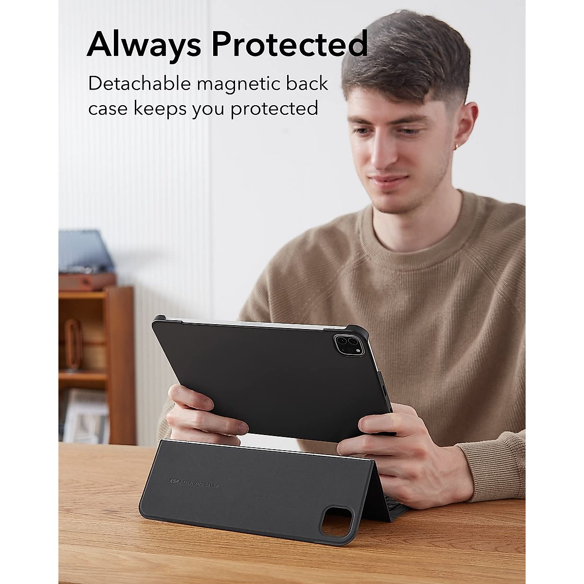 ESR Ascend Keyboard Case, iPad Case with Keyboard Compatible with iPad Pro 12.9 (2022/2021/2020/2018), Magnetic Detachable Case, Fully Adjustable Portrait/Landscape Stand, Black