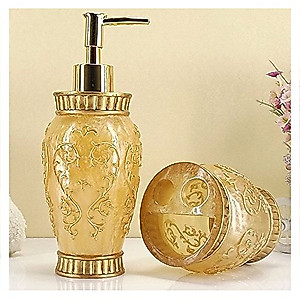 Vintage Golden Bathroom Accessories, 5Piece Bathroom Accessories Set, Bathroom Set Features, Soap Dispenser, Toothbrush Holder, Tumbler & Soap Dish - Bath Gift Set
