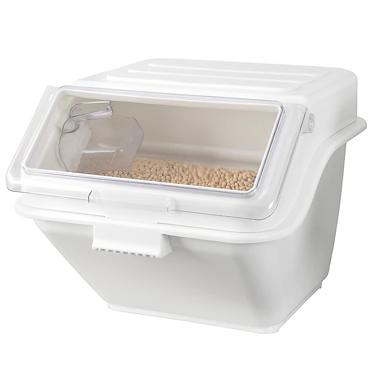 Restaurantware Met Lux 13 Gallon Ingredient Bin 1 With Lid Food Storage Bin - With Measuring Scoop Stackable White Plastic Commercial Flour Bin Easy Access For Kitchen Or Storage