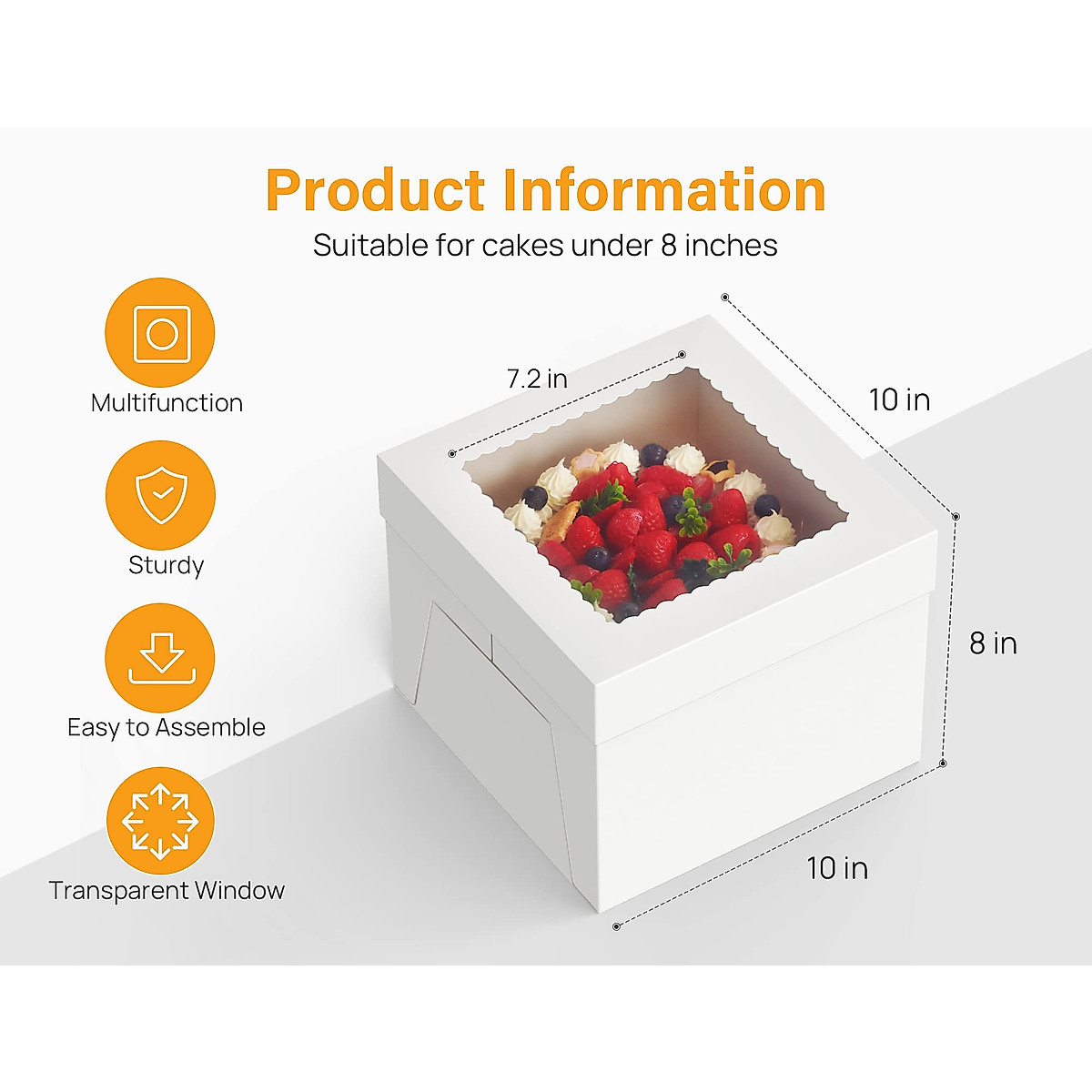 Kootek 15pcs Cake Boxes, 10x10x8 Inches Tall Cake Box with Window, White Bakery Boxes, Large Baking Boxes, Square Cardboard Cake Box for Multi-Layer Cakes, Cake Decorating Supplies for Gift Giving