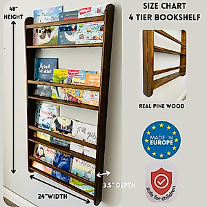 Furpinea Real Wood Handmade Walnut Color Kids Wall Mounted Montessori Bookshelf for Nursery, Bedroom, Living Room (4 Tier, 48" Hx24 W)