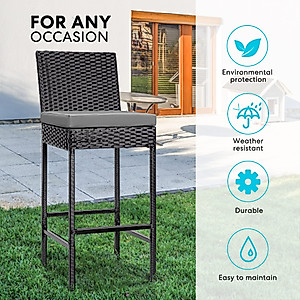 VIVOHOME Outdoor Wicker Barstool 4 Packs, Bar Chairs PE Rattan Materail, Patio Stools with Cushions, Black