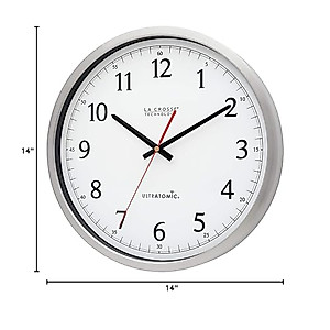 La Crosse Technology 404-1235UA-PL UltrAtomic 14 inch Stainless Steel Wall Clock, Shatterproof Lens, Silver