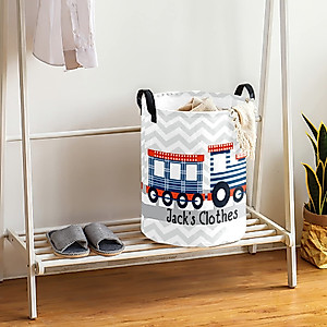 Chevron Train Personalized Freestanding Laundry Hamper, Custom Waterproof Collapsible Drawstring Basket Storage Bins with Handle for Clothes