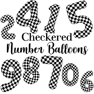 40 Inch Checkered 3 Balloon Large Black and White Number Balloon for Race Car 3rd Birthday Party Supplies Number 3 Checkered Balloon