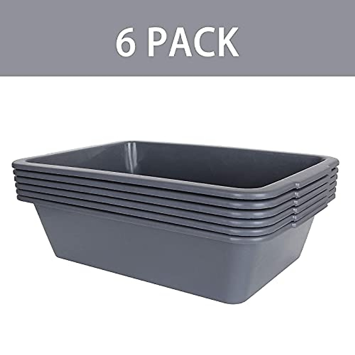 6 Pack 7 L Smal Plastic Bus Tub Restaurant Commercial Bus Tote Utility Box Plastic Dish Pans Wash Basin Tote Box, Grey (12"x 8.2"x 4.2")
