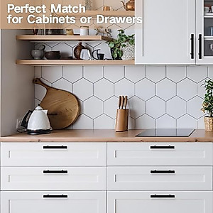 Qibaok 30 Pack Square Cabinet Handles Matte Black Cabinet Pulls 3-3/4" Hole Centers Drawer Pulls Stainless Steel Kitchen Handles for Cabinets, 6”Length Cabinet Hardware for Bathroom Farmhouse