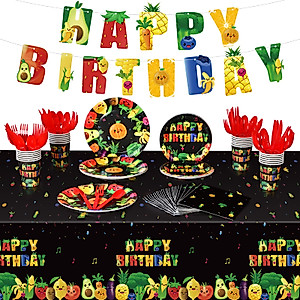 Zhehao 171 PCS Dancing Fruit Party Decorations Include Fruit Birthday Tableware Set Fruit Theme Banner Summer Fruit Party Tablecloths for Dancing Fruit 1st Birthday Baby Shower Party Supplies Decor