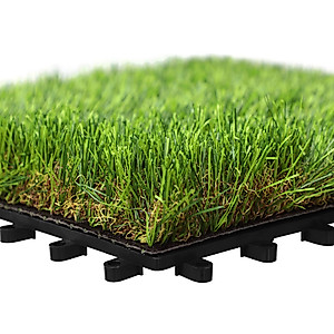 XLX TURF Interlocking 12" x 12" Artificial Grass Turf Tiles 9 Pack, Fake Grass Carpet for Patio, Balcony, Deck, Flooring, Backyard, Indoor Outdoor Lawn Decor, Dogs Area Grass Mat