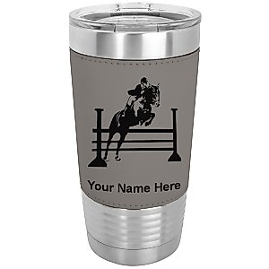 LaserGram 20oz Vacuum Insulated Tumbler Mug, Horse Hurdles, Personalized Engraving Included (Faux Leather, Gray)