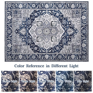 DUKINO 5x7 Rugs for Living Room, Soft Non-Slip Washable Area Rugs, Faux Wool Bedroom Rug with Non-Shedding, Indoor Low-Pile Boho Rugs for Dining Room, Home Office, Blue