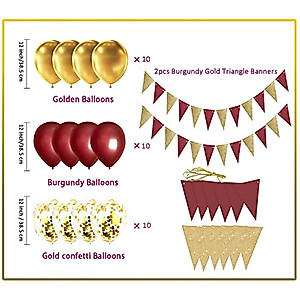 Graduation Party Decorations 2023 Maroon Gold/Burgundy Gold Balloons 30pcs/ Maroon Graduation Party Burgundy Gold Birthday Party Decorations/Fall Bridal Shower Decorations/Triangle Banners