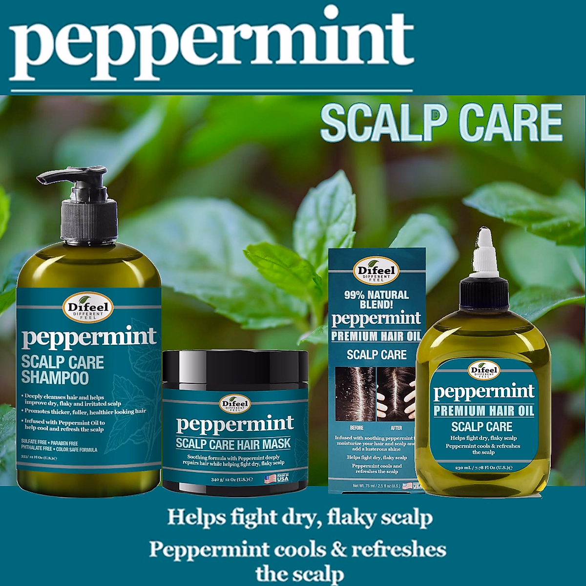 Difeel Peppermint Scalp Care Shampoo 12 oz. - Sulfate Free Shampoo Made with Natural Ingredients