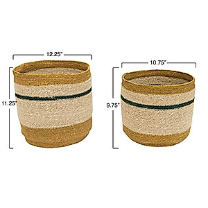Creative Co-Op DF2462 10.75" & 12.25" Handwoven Natural Seagrass Striped (Set of 2 Sizes) Baskets, Brown