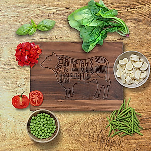 Angus Beef Cuts of Meat Engraved Wooden Cutting Board - Nice Grilling Gift Idea Butcher BBQ Chef Pitboss Birthday Present - Wood Cow Chopping Block Kitchen Decor - Handmade in USA - Small Walnut
