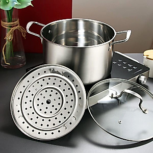 5-Quart Stainless Steel Stock Pot - Food Grade Stainless Steel Heavy Duty Induction - Stock Pot, Stew Pot, Steamer,Simmering Pot, Soup Pot with See-Through Lid, Dishwasher Safe (26cm)