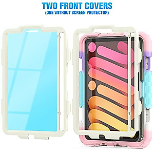 Timecity iPad Mini 6 Case (iPad Mini 6th Generation Case 8.3 inch 2021): with Strong Protection, Screen Protector, Handle, Shoulder Strap, 360° Rotating Stand, Pencil Holder - Pink Camo