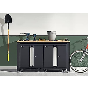 ClosetMaid ProGarage Garage Storage Base Cabinets & Workbench Top 3-Piece Set, Custom, Durable, Adjustable, Steel Construction, Black