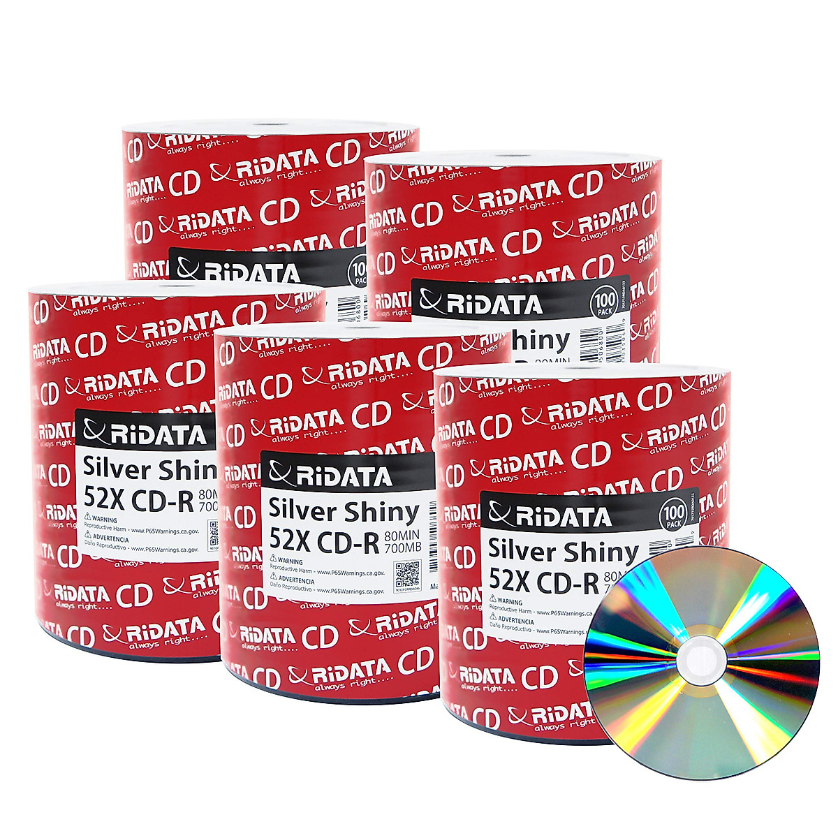 500 Pack Ridata CD-R 52X 700MB 80Min Silver Shiny Blank Media Recordable Disc