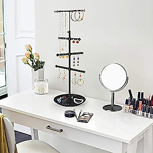 Alsonerbay Necklace Holder Organizer Stand, 4 Tier Hanging Jewelry Tower, Rotatable Metal Earring Tree, Black Jewelry Storage Rack for Display Bracelet and Rings