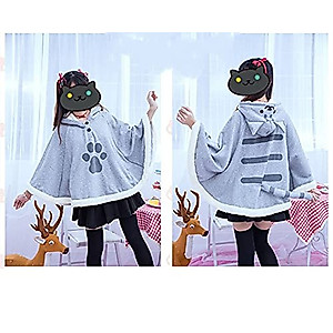 KINOMOTO Game Cat Atsume Hooded Cape Cosplay Costume Gray Cat Cotton Cloak Poncho