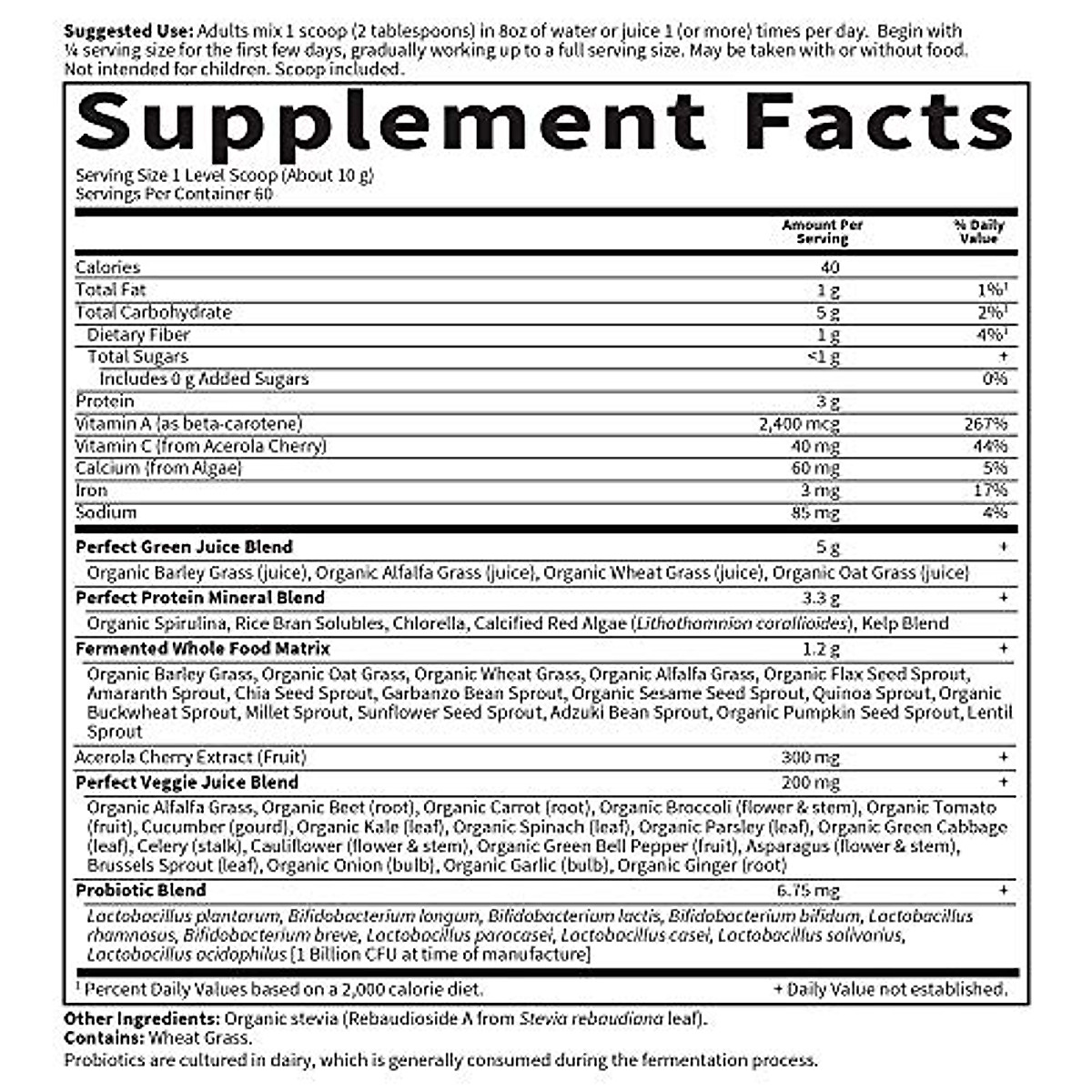 Garden of Life Whole Perfect Green Superfood Vegetable Dietary Powder Supplement, 600 g