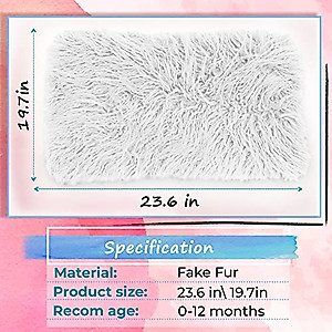Baby Photo Shoot Props White Blanket - 23.6 x 19.7IN White Fur Blanket Baby Fur Photography Props for Photoshoot Baby Photo Blanket - Newborn Photography Props White Faux Fur (FLUFF BEFORE USE)
