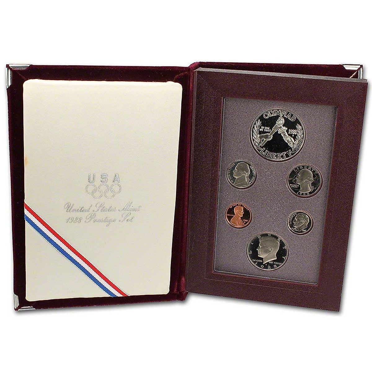1988 US Mint Prestige Proof Set Original Government Packaging with Silver Olympic Dollar Proof