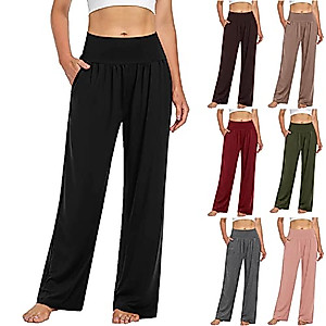 Amazon Orders on My Account Capri Sweatpants for Women 3 Pack Women's Solid High Waisted Palazzo Pants Stretch Pull-on Jeggings with Pockets Comfy Jogging Jogger Pants Black M