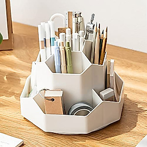 kaileyouxiangongsi Rotating Art Supply Storage Organizer,Pencil Holder with 9 Compartment, Pen Storage Organizer, for Kids Art Desk, Homeschool Supplies, Home Office Desktop Organizer(White)