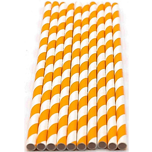 Pack of 150 Orange Swirls Biodegradable 4-Ply Paper Drinking Straws (Compostable, Non-toxic, BPA-free)