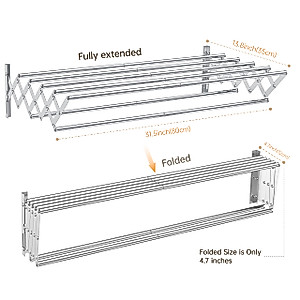 MrToNo Wall Mounted Clothes Drying Racks for Laundry, Collapsible Wall Mounted Clothing Drying Racks,Foldable Drying Rack Clothing, One-Piece Molding (No Assembly Required)