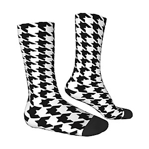 Men and Women Crew Socks Black and White Houndstooth Tube Socks Fashion Casual Boot Socks for Sports, Running, Travel, Hiking Work Socks