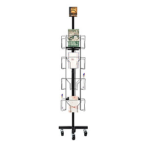 LOYALHEARTDY Rotating Greeting Card Rack-16 Pocket,4 Tier Display Stand Spinning Floor Stand with Wheels,Countertop Rotating Greeting Card Rack Perfect for Office,Gift Shop,Libraries,Black