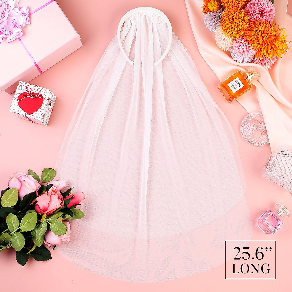 Geosar Bachelorette Party Headband Veils, White, for Bride Bridesmaid Favors, Head Covering