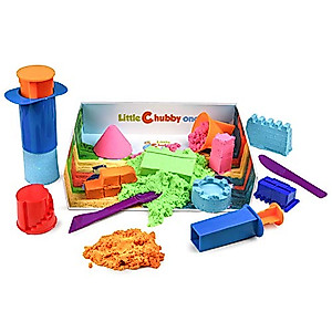 LITTLE CHUBBY ONE Kids Play Sand Castle Set - 3 Lbs Sand - Toy Magic Sand Set - 10 Molds - Mess Free Play for Girls and Boys - Ideas for Children Activities Age 3 4 5 6 7 8 9 10